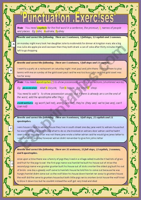 Punctuation Exercises ESL Worksheet By Grevillea