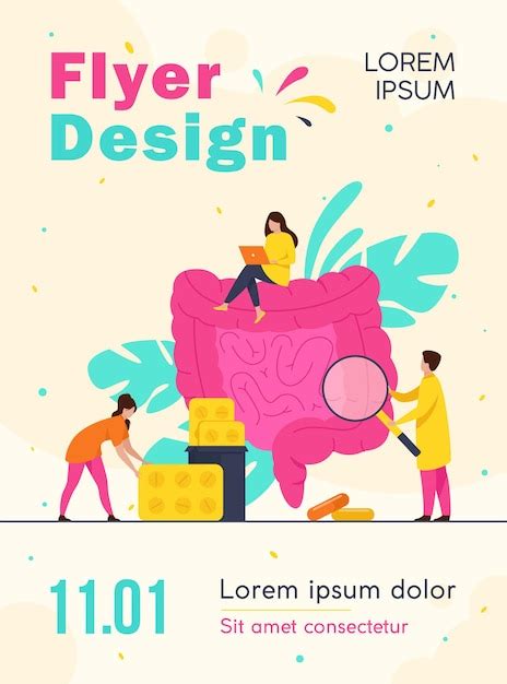 대장 격리 된 전단지 템플릿을 검사하고 치료하는 작은 의사 무료 벡터