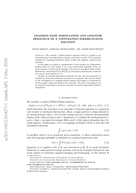 pdf gradient flow formulation and longtime behaviour of a constrained