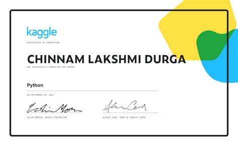Chinnam Lakshmi Durga Completed The Python Course On Kaggle