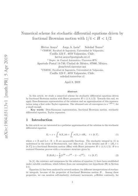 Pdf Numerical Scheme For Stochastic Differential Equations Driven By