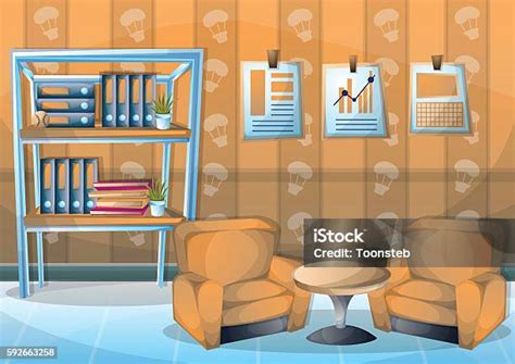 별도의 레이어가 있는 만화 벡터 일러스트 인테리어 오피스 룸 사무실에 대한 스톡 벡터 아트 및 기타 이미지 사무실 책상 2차 도형 Istock