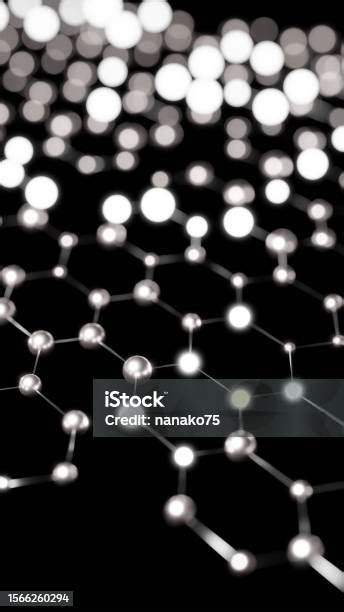3d Illustration구체가 연결되어 육각형 벌집 구조의 이미지를 만듭니다 빛나는 검정 배경입니다 0명에 대한 스톡 사진