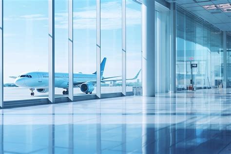 Premium Ai Image Airport Glass Terminal With Airplane In The Background