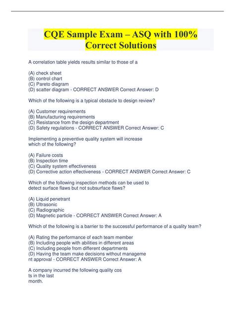 Cqe Sample Exam Asq With 100 Correct Solutions Cqe Stuvia Us