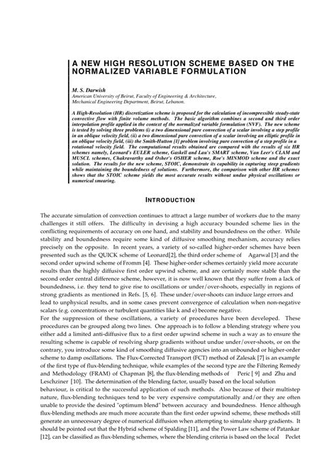 Pdf New High Resolution Scheme Based On The Normalized Variable