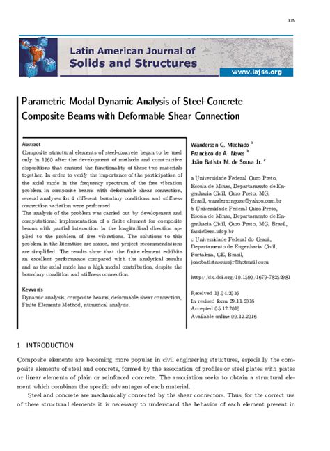 Pdf Parametric Modal Dynamic Analysis Of Steel Concrete Composite Beams With Deformable Shear