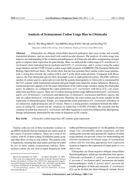 Pdf Analysis Of Synonymous Codon Usage Bias In Chlamydia