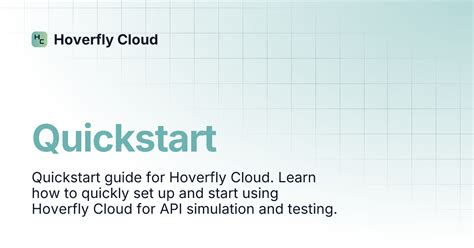 Quickstart Hoverfly Cloud