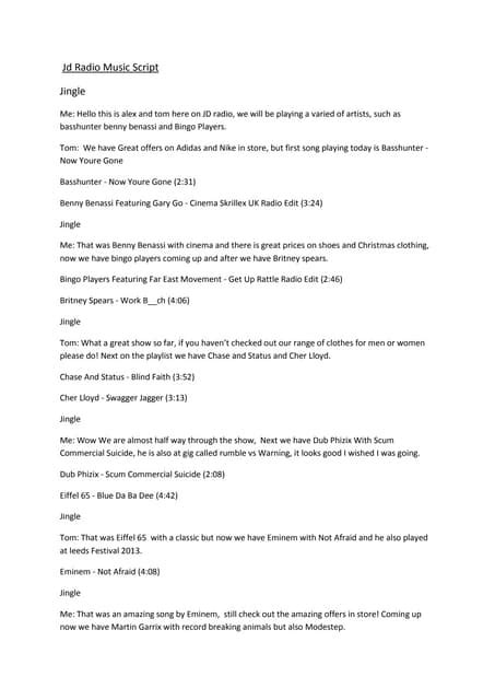 Jd Radio Music Script Docx Music Entertainment