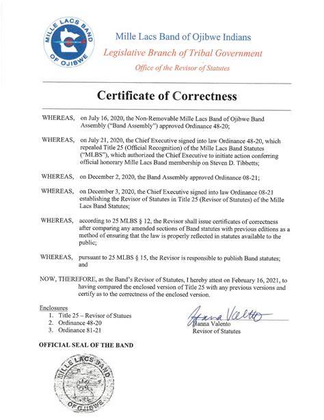 Solution Certificate Of Correctness Packet Title 25 Amendments Through