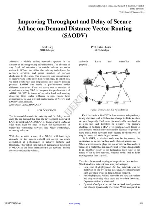 Pdf Ijert Improving Throughput And Delay Of Secure Ad Hoc On Demand