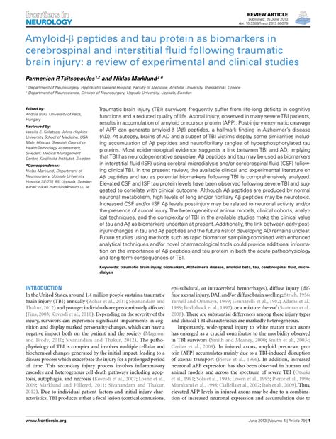Pdf Amyloid β Peptides And Tau Protein As Biomarkers In Cerebrospinal