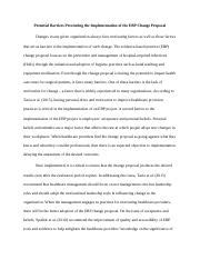 Potential Barriers Preventing The Implementation Of The EBP Change Proposal Docx Potential