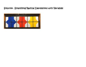 Algebra VersaTiles Card Sort Simplifying Radical Expressions With Variables