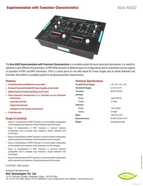 Nvis 6502 Transistor Characteristics Experimentation System