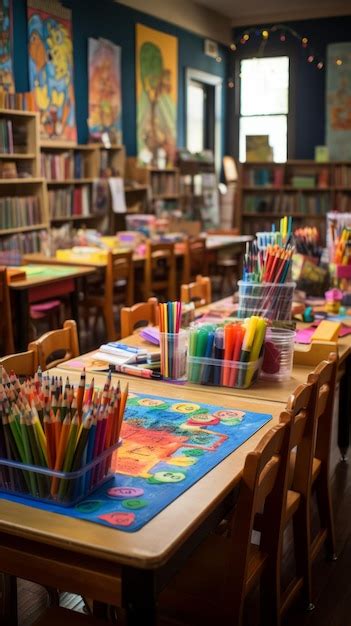 Premium Photo Art Classroom With Tables And Chairs Arranged For A Class