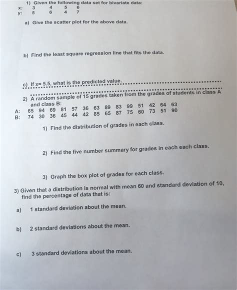 solved 1 given the following data set for bivariate data 5