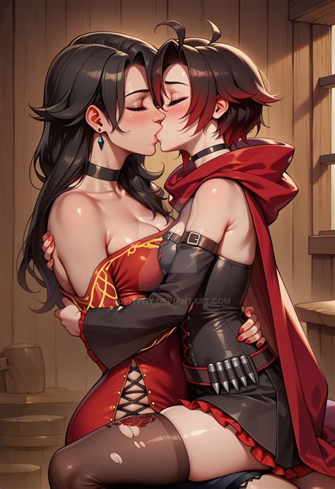 Rule 34 2girls Ai Generated Black Hair Cinder Fall Female Lesbian Red