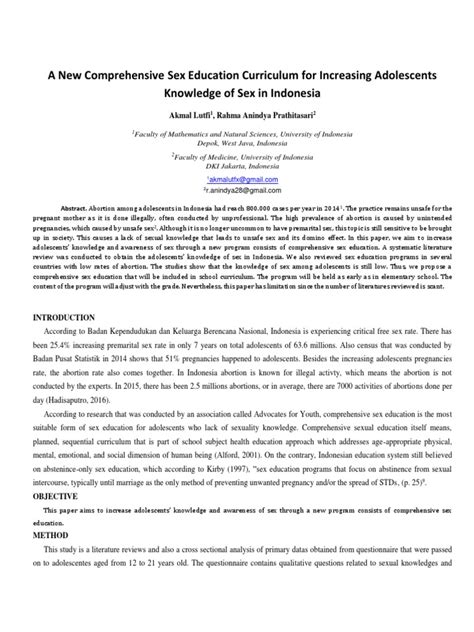 A New Comprehensive Sex Education Curriculum For Increasing Adolescents