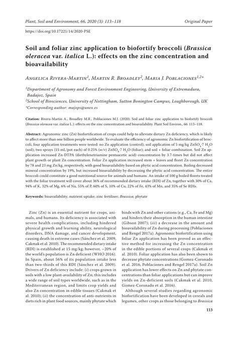 (PDF) Foliar selenium biofortification of broccolini: effects on plant growth and mineral ...
