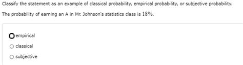 Solved Classify The Statement As An Example Of Classical