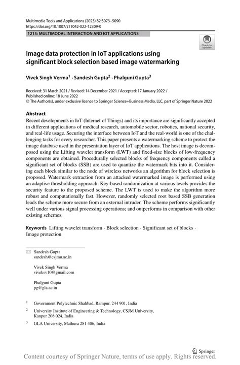 Image Data Protection In Iot Applications Using Significant Block Selection Based Image