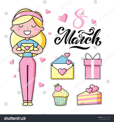 Set Cute Kawaii Objects Girl Long Stock Vector Royalty Free 1311217373 Shutterstock