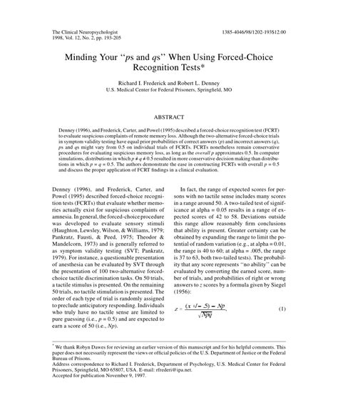 Pdf Minding Your``ps And Qs When Using Forced Choice Recognition Tests