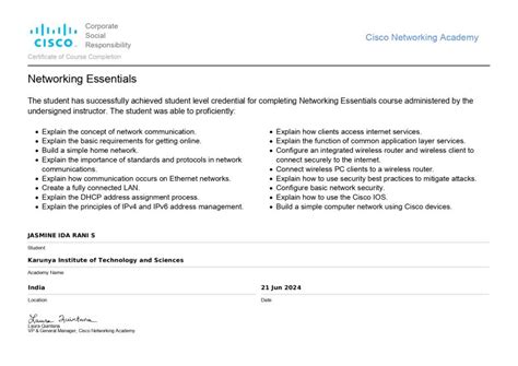 Jasmine Ida Rani S On Linkedin Completed Networking Essentials In Cisco