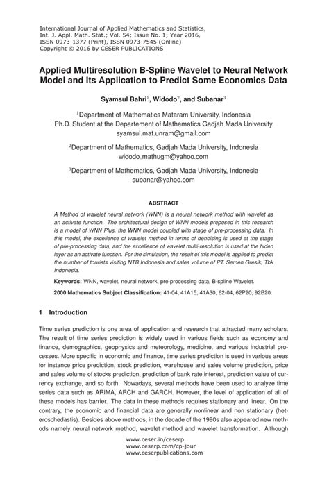 Pdf Applied Multiresolution B Spline Wavelet To Neural Network Model And Its Application To