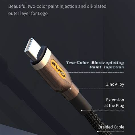 Awei CL 125T Type C USB C To Type C USB C Fast Charging Data Cable Length 1m Black