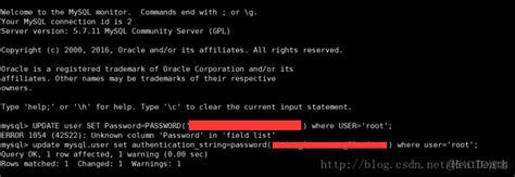 mysql 5 7 报错 error 1054 42s22 unknown column password in field