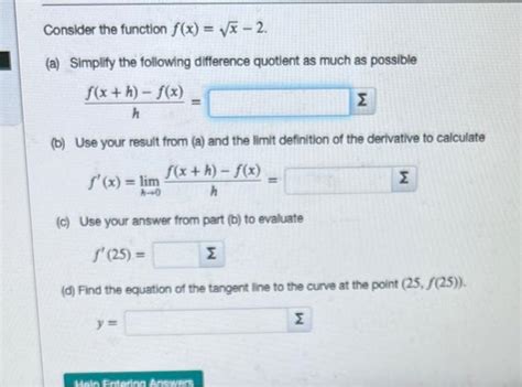 Solved Consider The Function Fxx 2 A Simplify The Following Difference Quotient