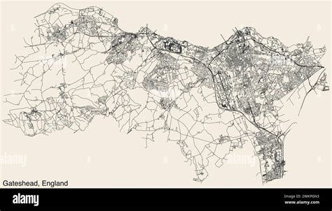 Street Roads Map Of The British City Of Gateshead England Stock Vector