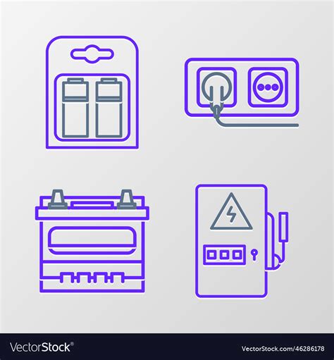 Set Line Electrical Panel Car Battery Outlet And Vector Image
