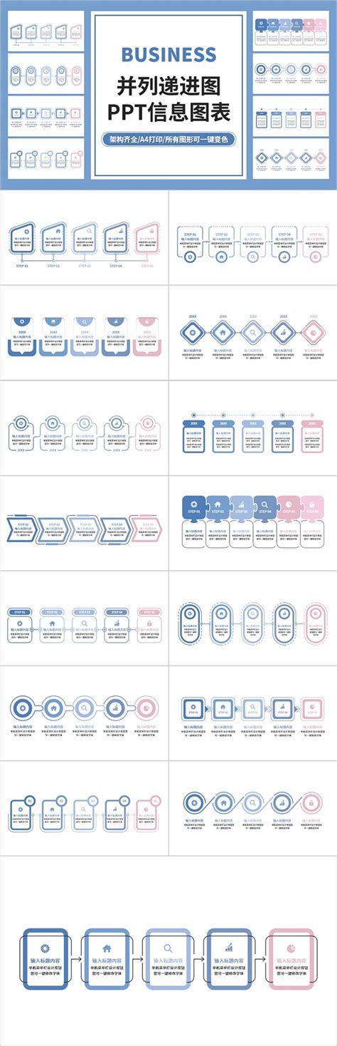 并列递进流程图ppt可视化信息图表