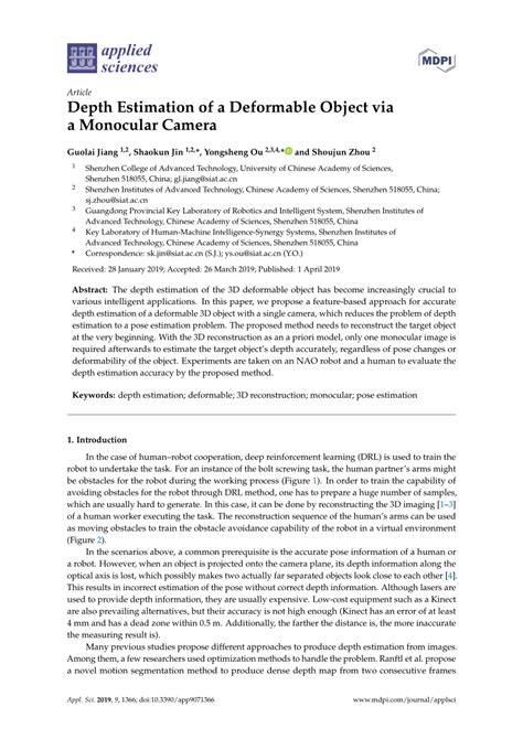 Pdf Depth Estimation Of A Deformable Object Via A Monocular Camera