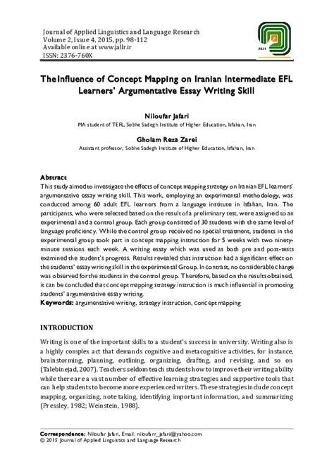 Pdf The Influence Of Concept Mapping On Iranian Intermediate Efl Learners Argumentative Essay