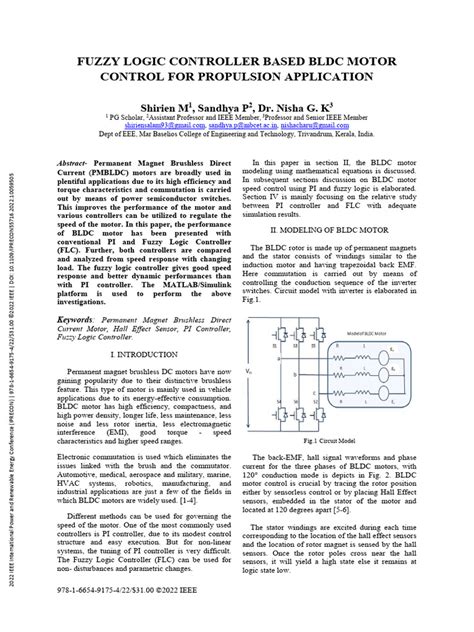 Fuzzy Logic Controller Based Bldc Motor Control For Propulsion Application Pdf Electric