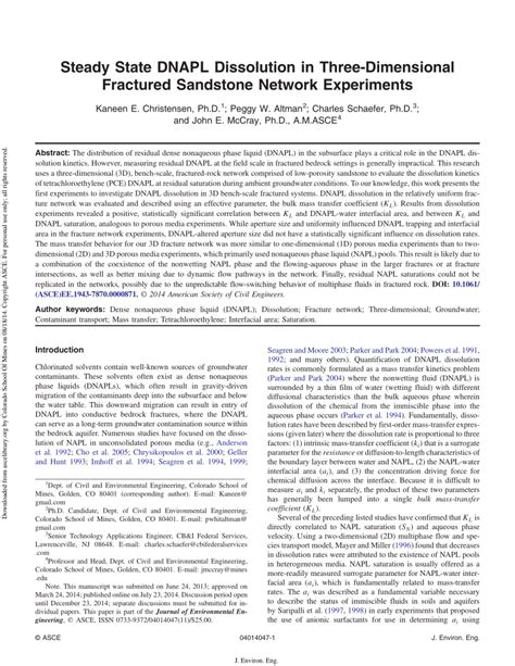 Pdf Steady State Dnapl Dissolution In Three Dimensional Fractured