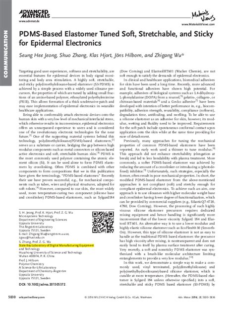Pdms Based Elastomer Tuned Soft Stretchable And Sticky For Epidermal Electronics