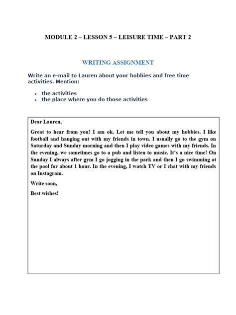 Module 2 Lesson 5 Part 2 Writing Assignment Email Pdf