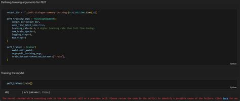 kernel crushing while running peft model trainer on vs code ai