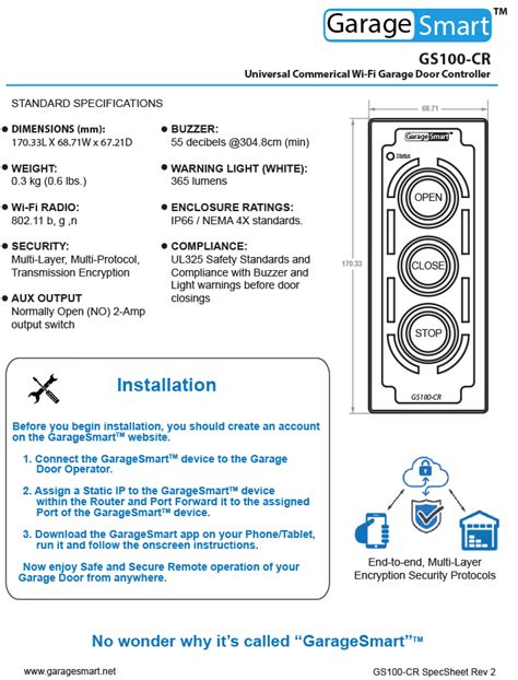 Garagesmart Gs100 Cr Wifi Garage Door Controller 3 Button
