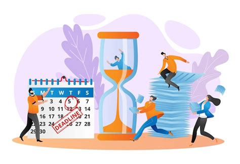 비즈니스 작업 평면 개념 벡터 일러스트 레이 션에 대 한 일정 마감 시간 사무실 디자인에서 계획 일정에 대 한 사람 문자 모양 프리미엄 벡터