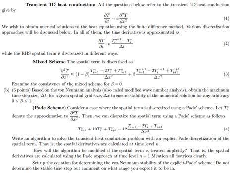 Transient 1d Heat Conduction All The Questions Below