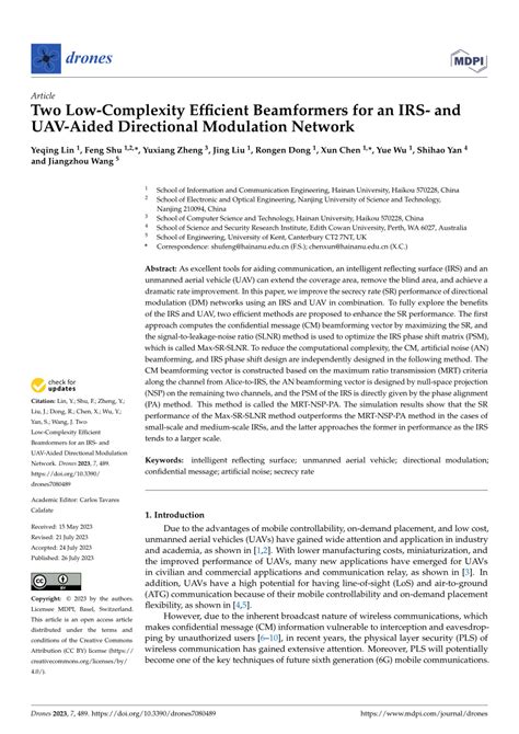 Pdf Two Low Complexity Efficient Beamformers For An Irs And Uav Aided Directional Modulation