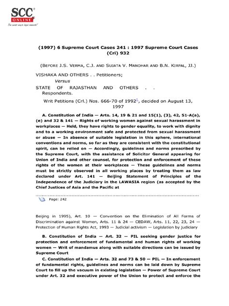 Vishak V State Of Rajathan Pdf Supreme Court Of The United States United States Federal Courts