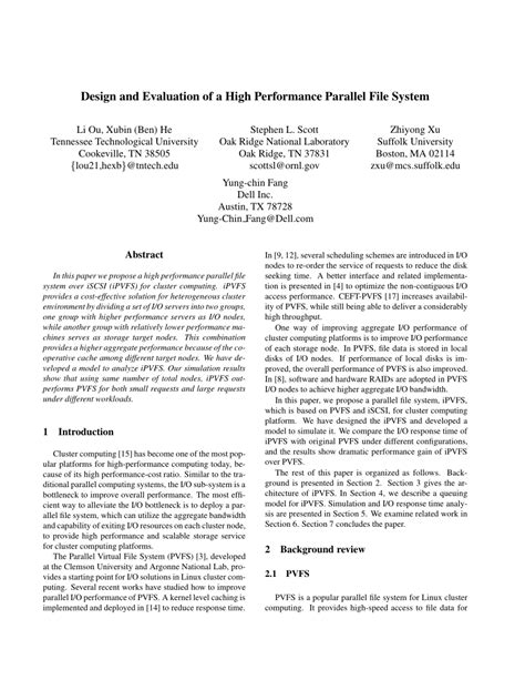 Pdf Design And Evaluation Of A High Performance Parallel File System